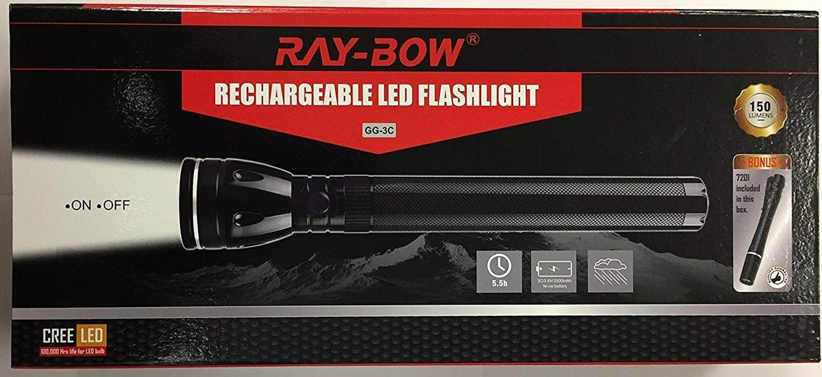 Ray-Bow GG-3C 150 Lumens Rechargeable LED Flashlight 110~220 Volt 50/6